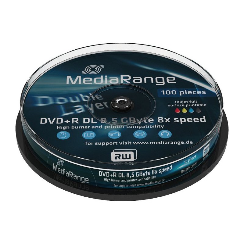 MediaRange DVD+R Double Layer Printable 8.5GB 8x 10 Pack Cake MR468 | e-Gate