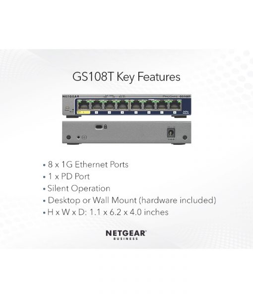 Netgear ProSAFE GS100 Gigabit 8-Port PoE Smart Switch Grey GS108T ...