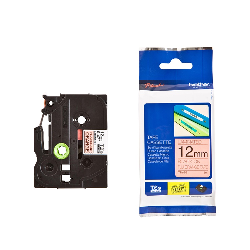 Brother TZE-B31 P-Touch Laminated Black on Signal Orange 5m x 12mm ...