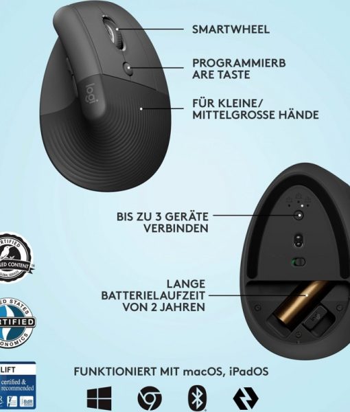 Logitech Lift for Business Right Vertical Ergonomic Wireless Mouse ...